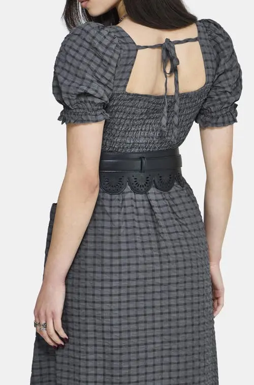 DISTURBIA Nimira Checked Handkerchief Hem Midi Dress
