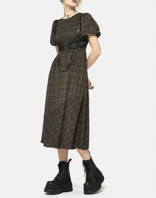 DISTURBIA Rhiannon Check Shirred Bodice Midi Dress