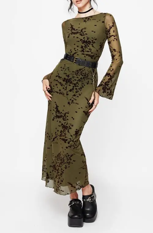 DISTURBIA Jael Flocked Devoré Midi Dress