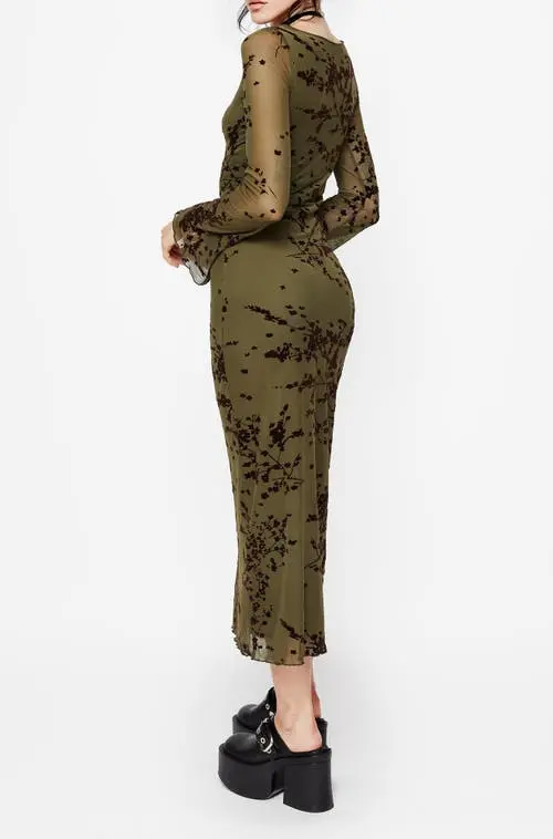 DISTURBIA Jael Flocked Devoré Midi Dress