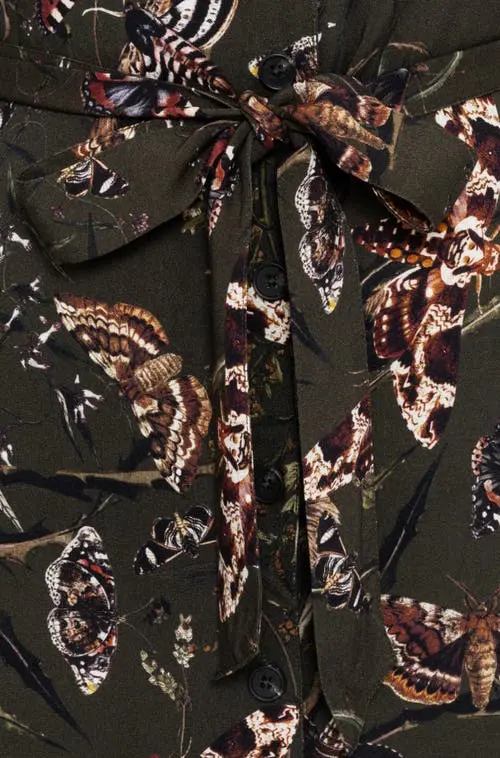 DISTURBIA Whispen Moth Print Midi Shirt Dress