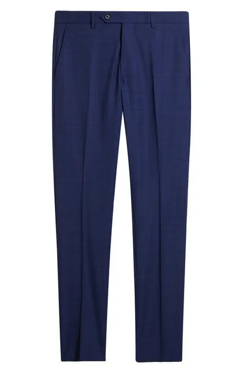 Zanella Noah Glen Check Flat Front Wool & Cotton Dress Pants