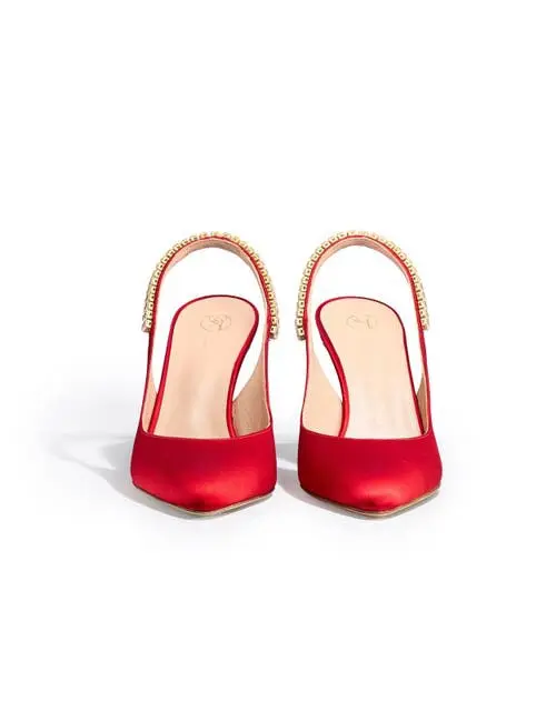 TEMPERLEY LONDON Raven Satin Slingbacks - Red