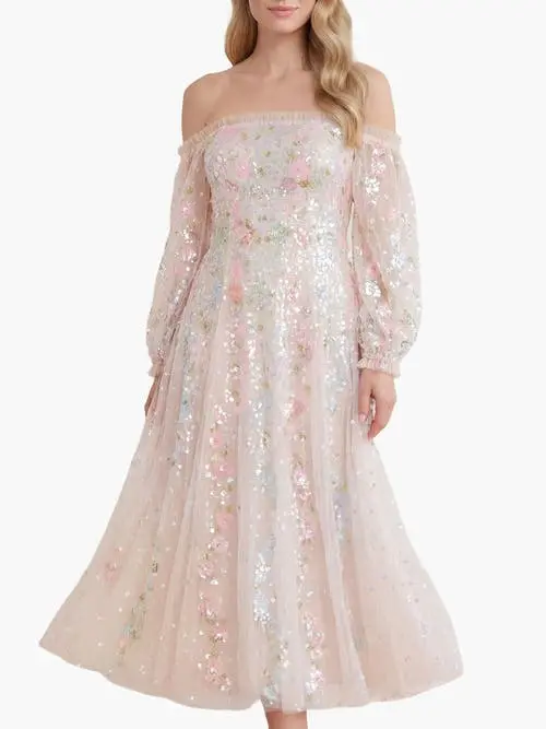 NEEDLE & THREAD Confetti Gloss Off-shoulder Dress