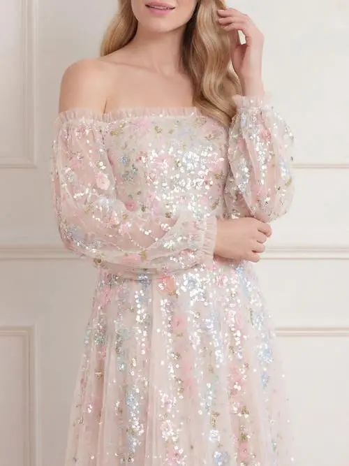 NEEDLE & THREAD Confetti Gloss Off-shoulder Dress
