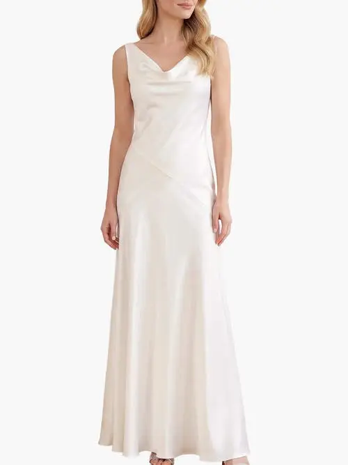 NEEDLE & THREAD Evangeline Satin Cowl Neck Gown - Chalk
