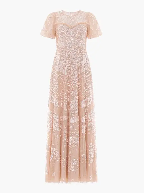 NEEDLE & THREAD Anais Sequin Short Sleeve Gown