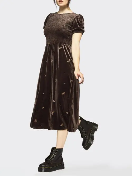 DISTURBIA Seraphine Dragonfly Velour Midi Dress