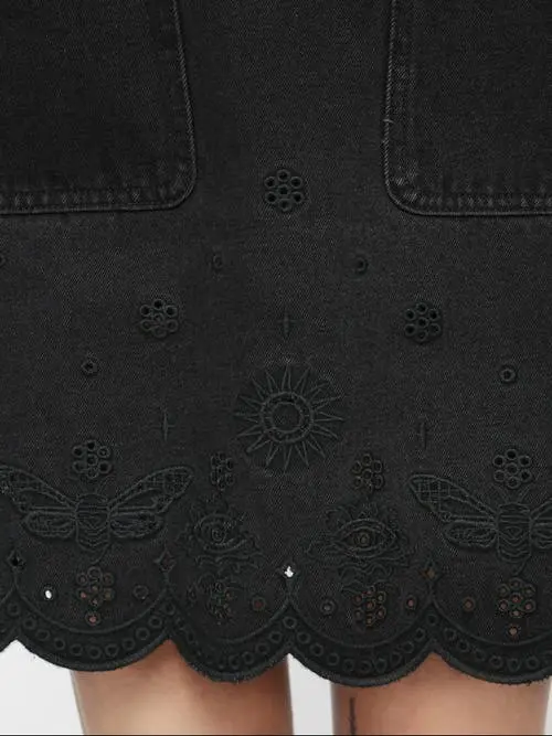 DISTURBIA Ayr Broderie Denim Pinafore Dress
