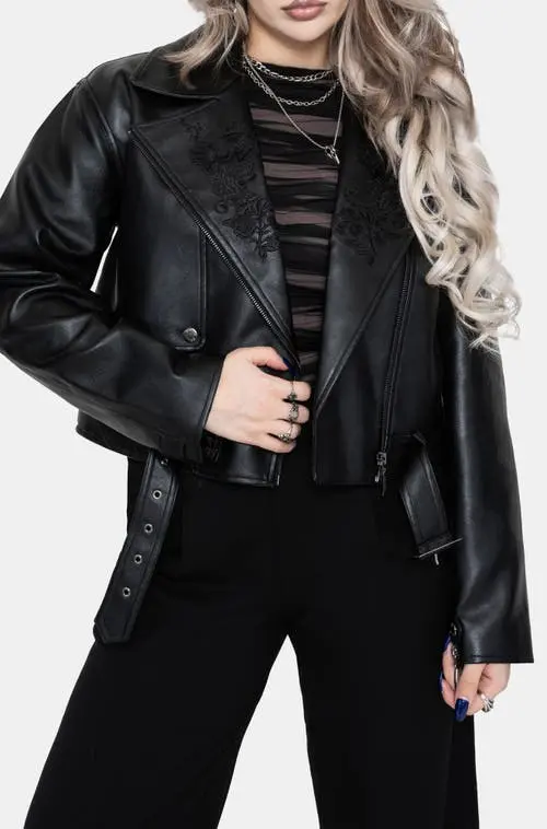 DISTURBIA Clash Embroidered Faux Leather Jacket