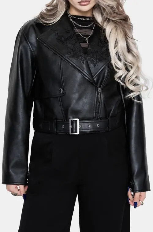 DISTURBIA Clash Embroidered Faux Leather Jacket
