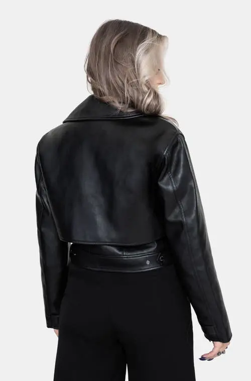 DISTURBIA Clash Embroidered Faux Leather Jacket