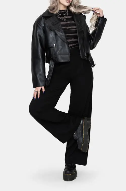 DISTURBIA Clash Embroidered Faux Leather Jacket