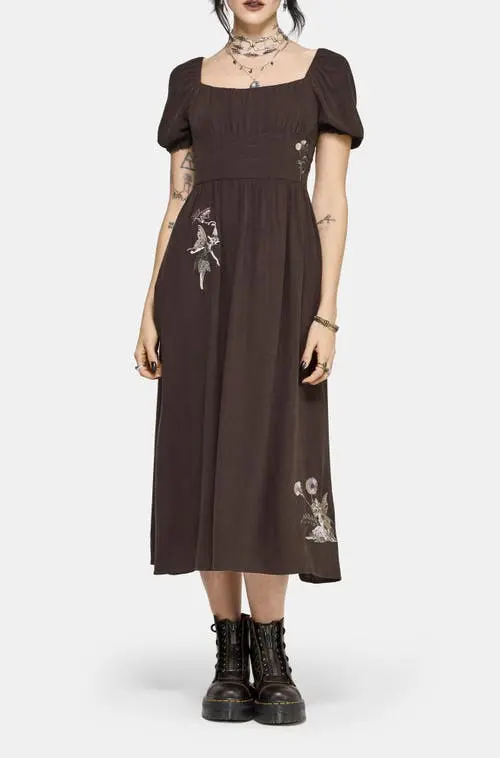 DISTURBIA Faela Embroidered Midi Dress