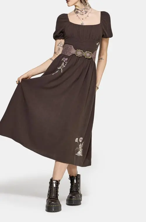 DISTURBIA Faela Embroidered Midi Dress