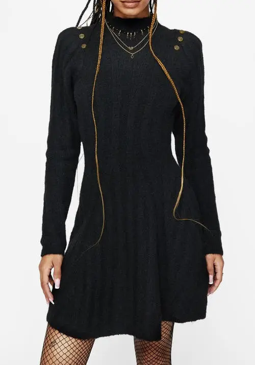 DISTURBIA Dream Ribbed Skater Knit Dress