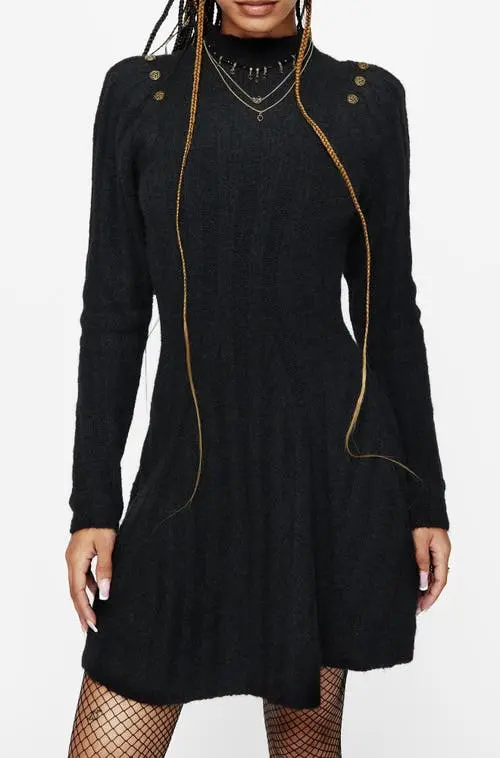 DISTURBIA Dream Ribbed Skater Knit Dress - Black