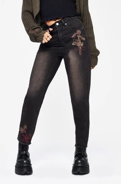 DISTURBIA High-waisted Ankle Jeans With Embroidered Detail