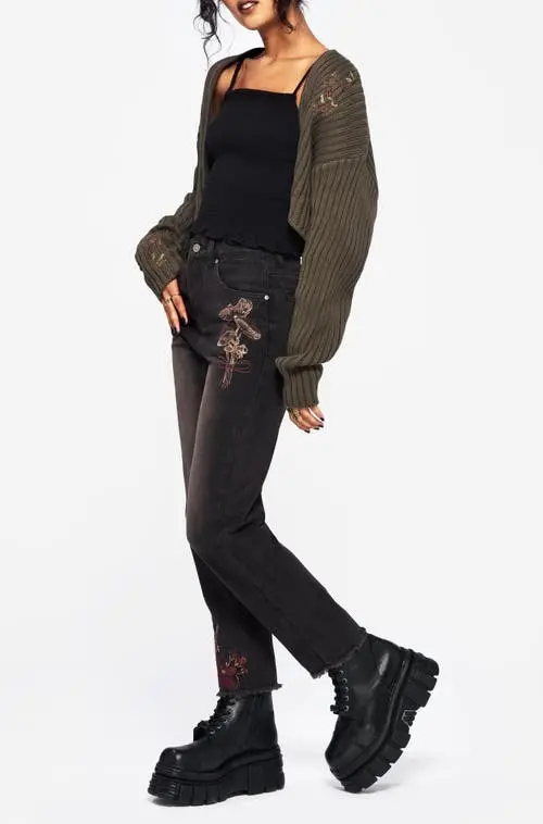 DISTURBIA High-waisted Ankle Jeans With Embroidered Detail