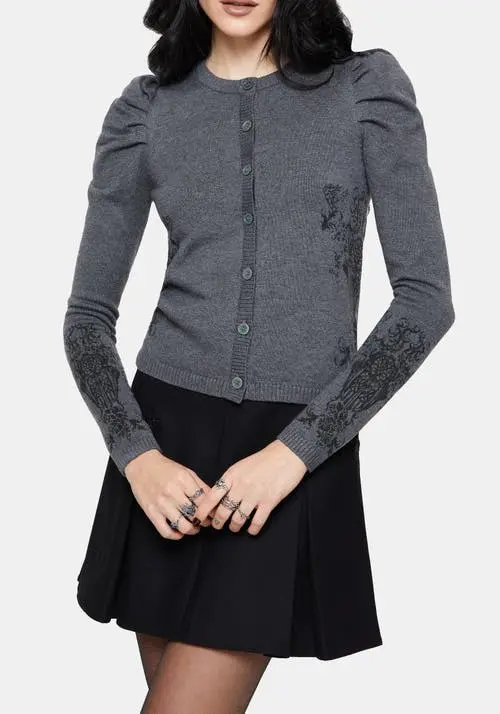 DISTURBIA Nia Puff Sleeve Arch Knit Cardigan