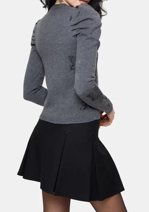 DISTURBIA Nia Puff Sleeve Arch Knit Cardigan