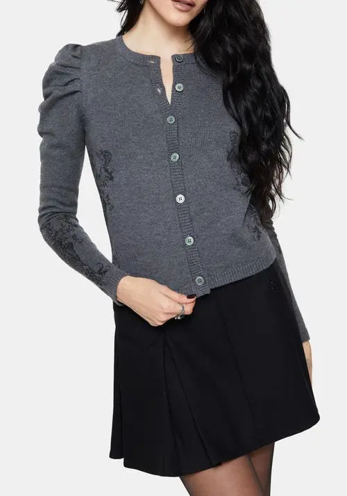 DISTURBIA Nia Puff Sleeve Arch Knit Cardigan
