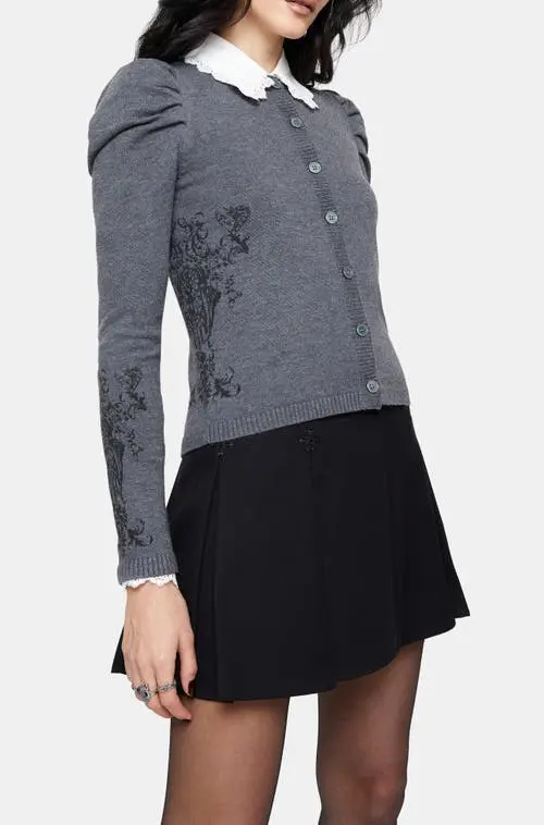 DISTURBIA Puff Sleeve Arch Knit Cardigan - Grey