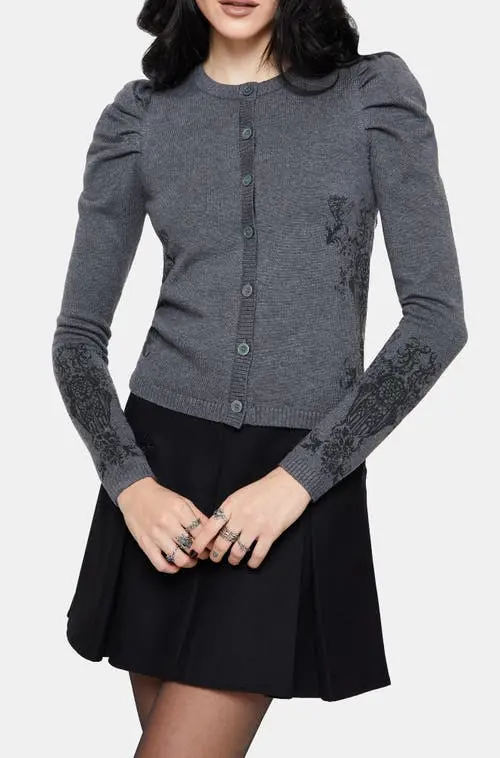 DISTURBIA Puff Sleeve Arch Knit Cardigan