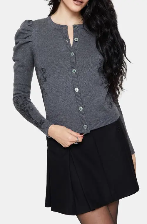DISTURBIA Puff Sleeve Arch Knit Cardigan