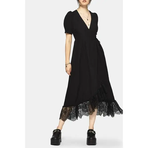 DISTURBIA Sorelle Lace Hem Wrap Midaxi Dress