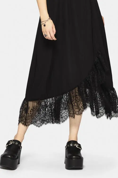 DISTURBIA Sorelle Lace Hem Wrap Midaxi Dress