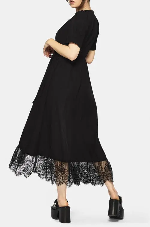 DISTURBIA Sorelle Lace Hem Wrap Midaxi Dress