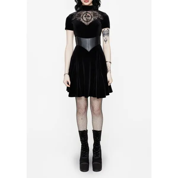 DISTURBIA Cameo High Neck Flocked Mini Dress