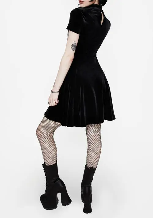 DISTURBIA Cameo High Neck Flocked Mini Dress