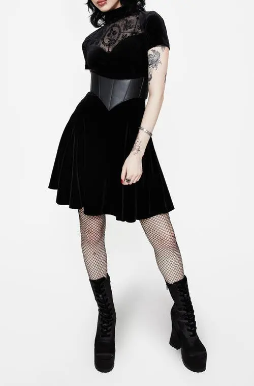DISTURBIA Cameo High Neck Flocked Mini Dress