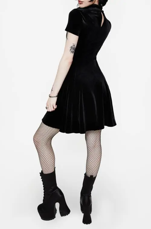DISTURBIA Cameo High Neck Flocked Mini Dress
