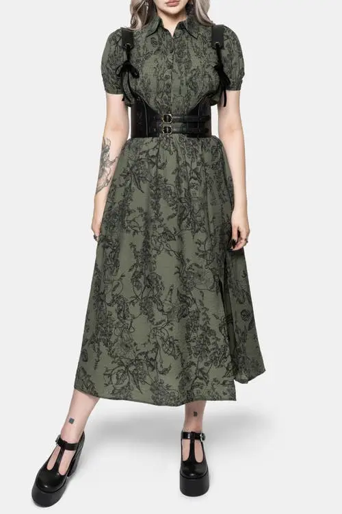 DISTURBIA Orla Foxglove Print Shirred Midaxi Dress