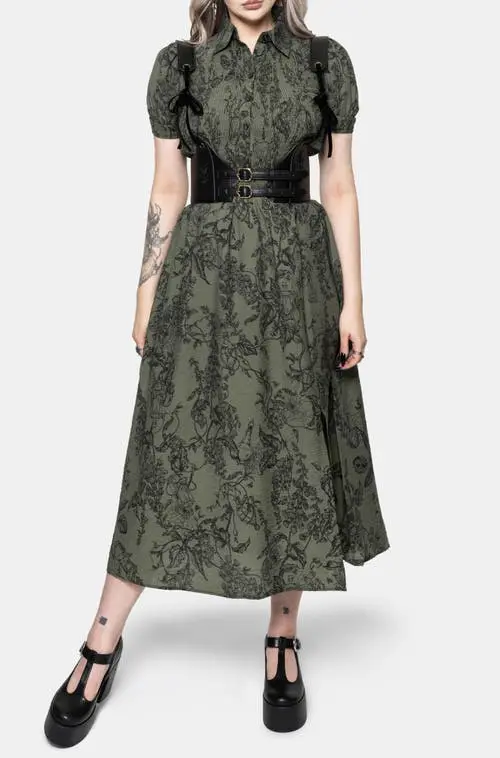 DISTURBIA Orla Foxglove Print Shirred Midaxi Dress