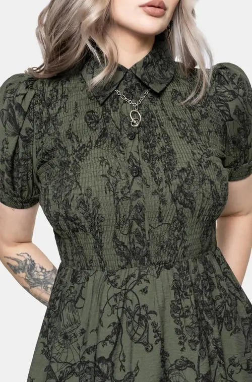 DISTURBIA Orla Foxglove Print Shirred Midaxi Dress