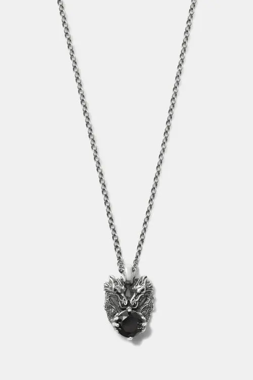 DISTURBIA Sterling Dragon Pendant Necklace With Black Spinel