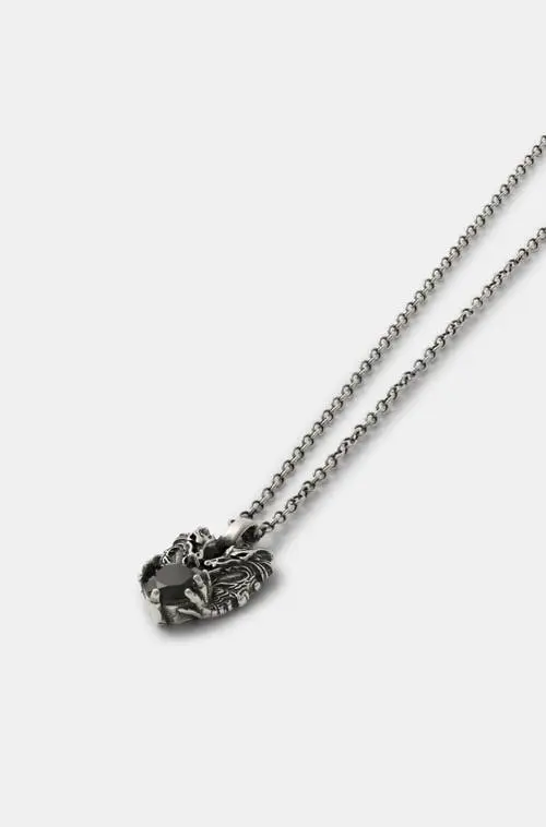 DISTURBIA Sterling Dragon Pendant Necklace With Black Spinel