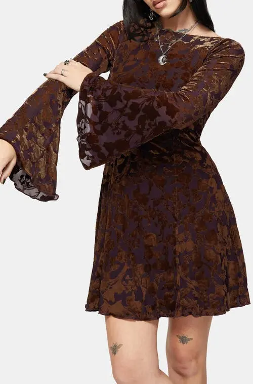 DISTURBIA Sienna Devoré Cowl Mini Dress With Bell Sleeves