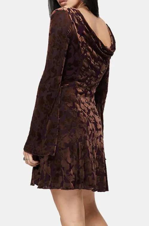 DISTURBIA Sienna Devoré Cowl Mini Dress With Bell Sleeves