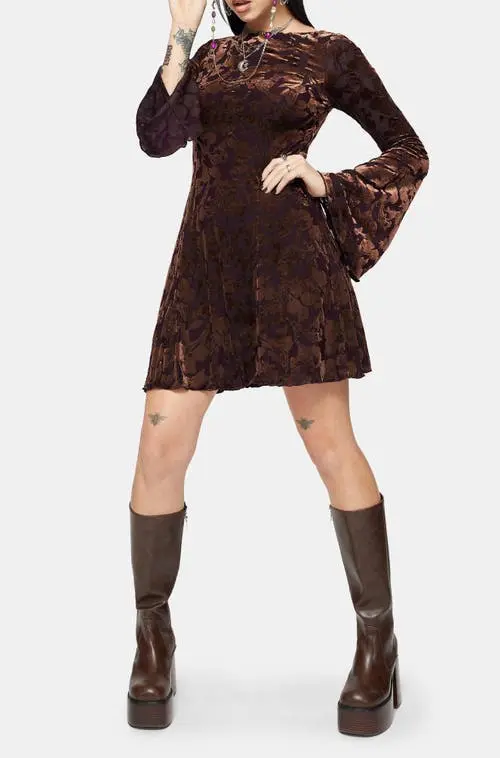 DISTURBIA Sienna Devoré Cowl Mini Dress With Bell Sleeves
