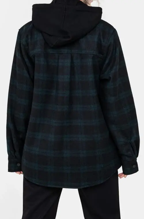 DISTURBIA Trellis Hooded Check Shacket - Black