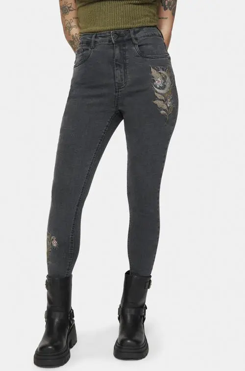DISTURBIA Hexborn Baba Yaga Embroidered Skinny Jeans