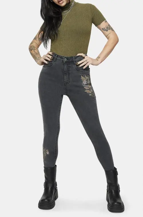 DISTURBIA Hexborn Baba Yaga Embroidered Skinny Jeans