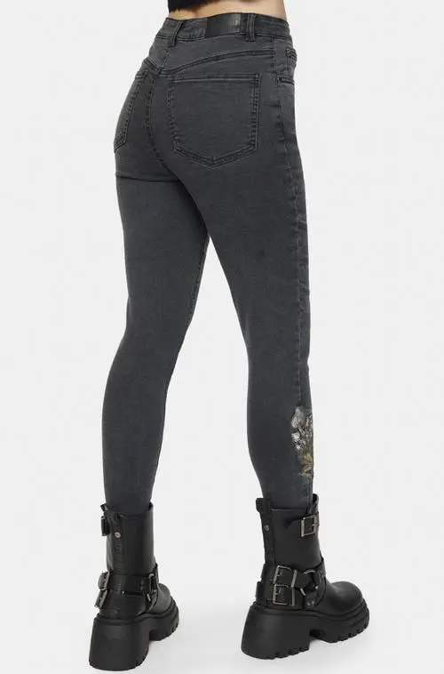 DISTURBIA Hexborn Baba Yaga Embroidered Skinny Jeans