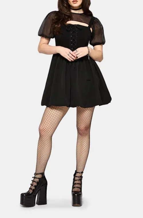 DISTURBIA Miranda Puff Sleeve Lace-up Mini Dress