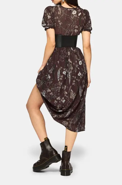 DISTURBIA Dusha Garden Print Chiffon Midi Dress